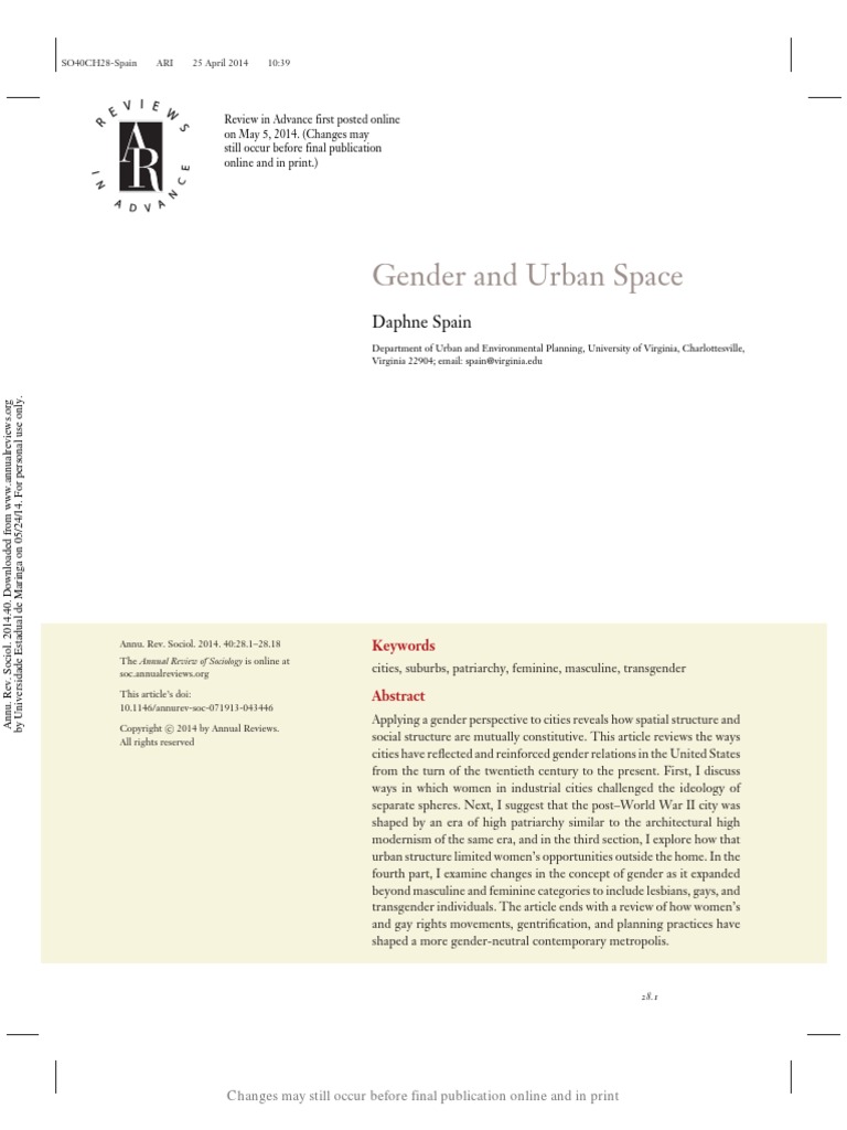 Gender and Urban Space | PDF | Feminism | Gender Studies