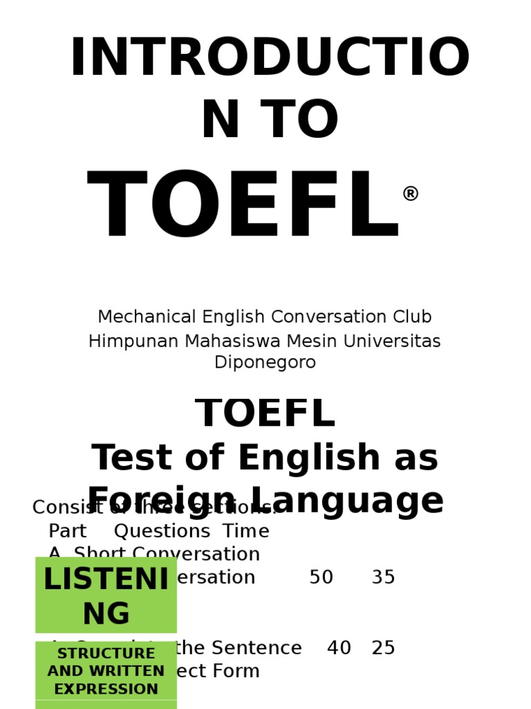 Introduction To Toefl® | PDF | Test Of English As A Foreign Language ...