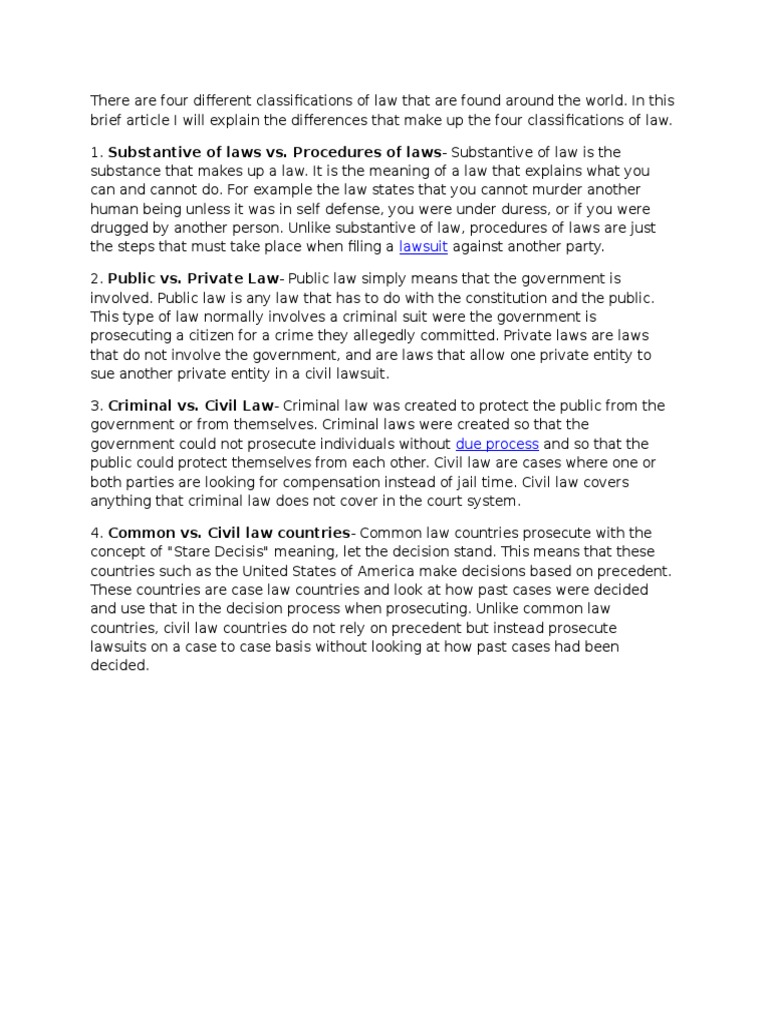 Classification Of Law Pdf International Law Common Law