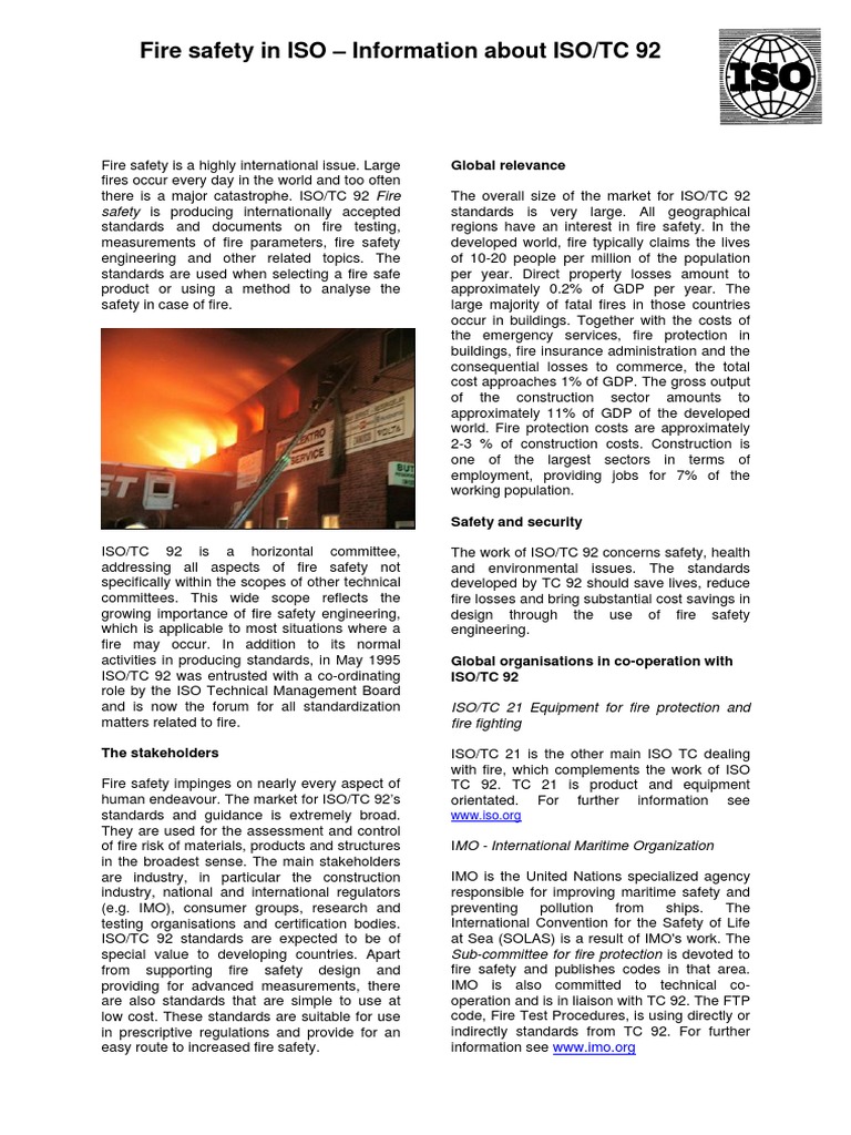 ISO TC 92 Fire Safety | PDF | Safety | Standardization