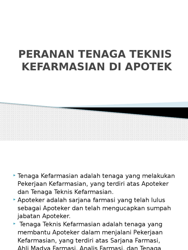 Tugas Tenaga Teknis Kefarmasian di Apotek | PDF