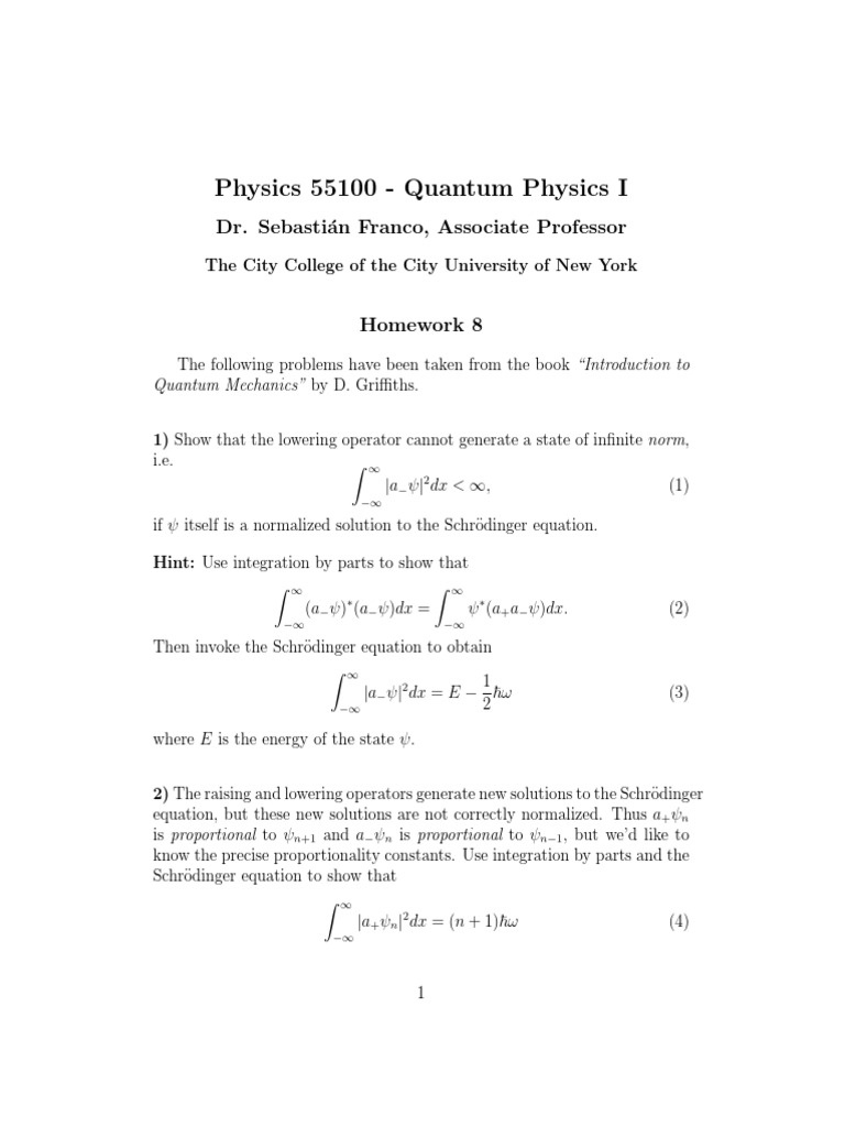 Quantum Mechanics Homework 8