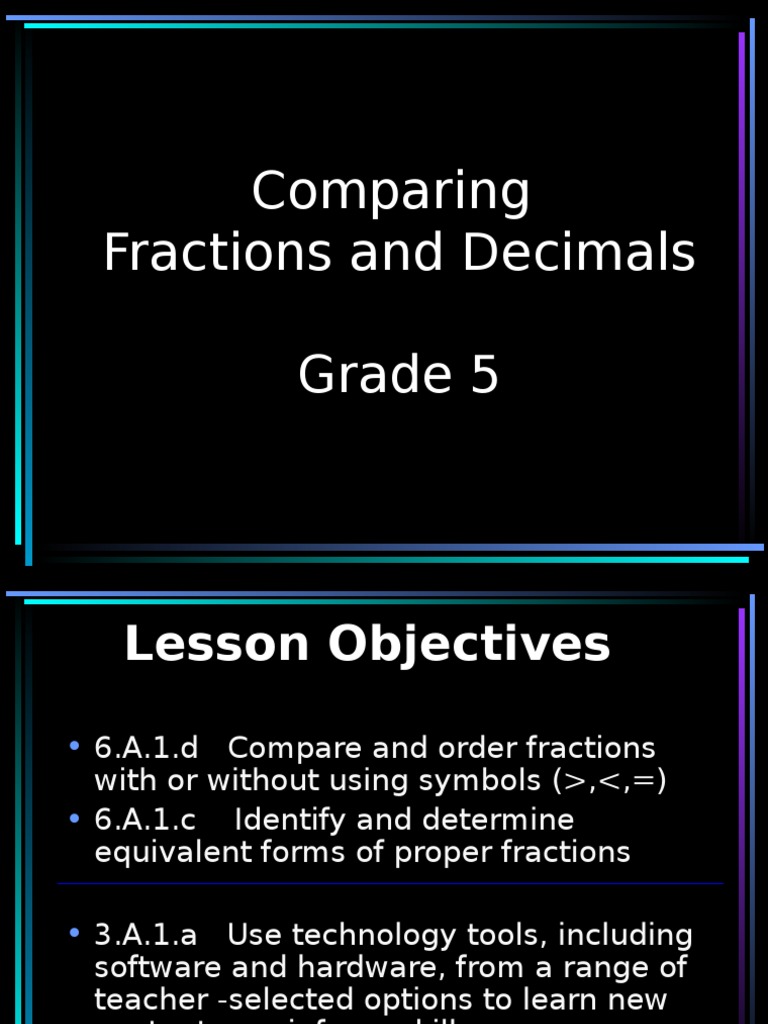 Comparing Fractions and Decimals | PDF | Decimal | Fraction (Mathematics)
