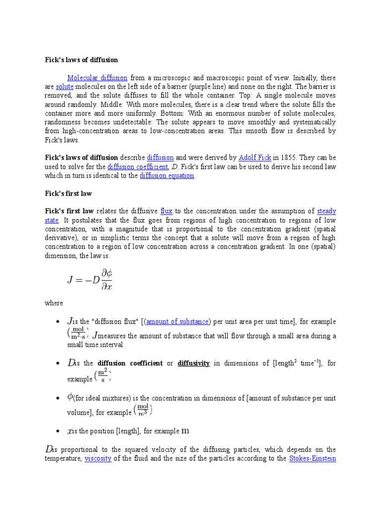 Fick's Laws of Diffusion Explained | PDF | Diffusion | Mechanics