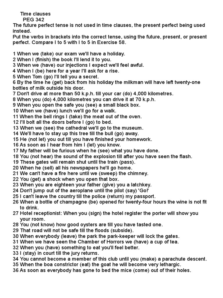 Time Clauses-Practice | PDF | Perfect (Grammar)