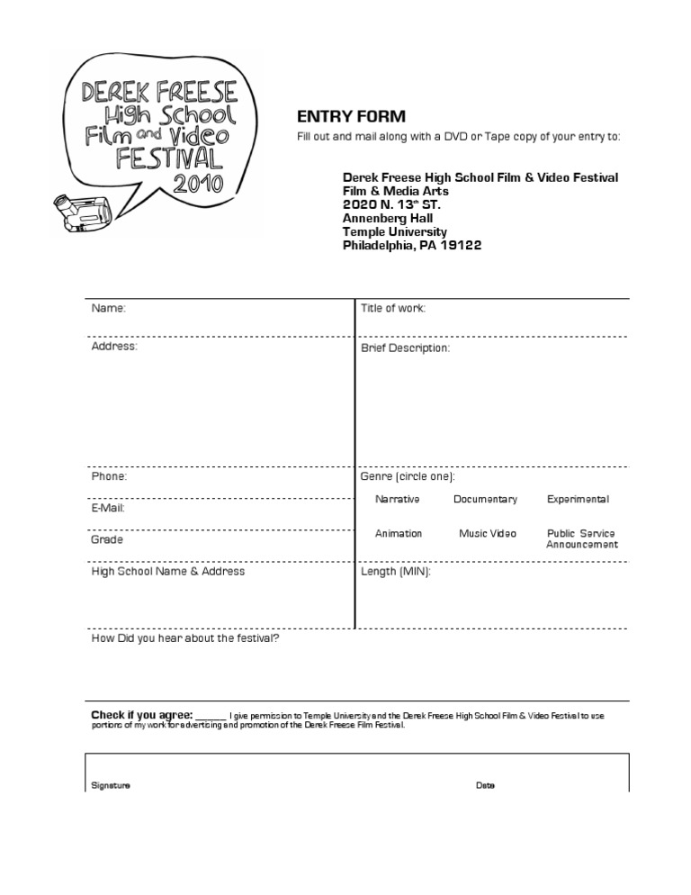 Derek Freese Film Festival Entry Form | PDF