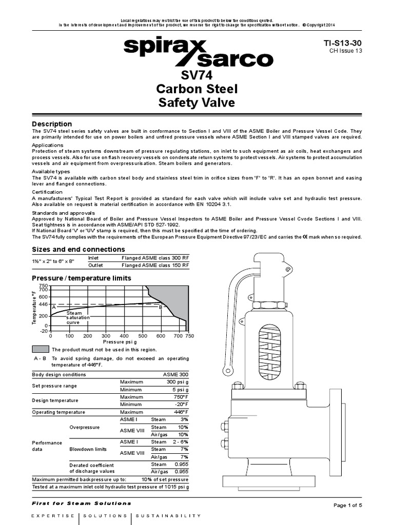 SV74 Carbon Steel Safety Valve-Technical Information | PDF | Valve | Boiler
