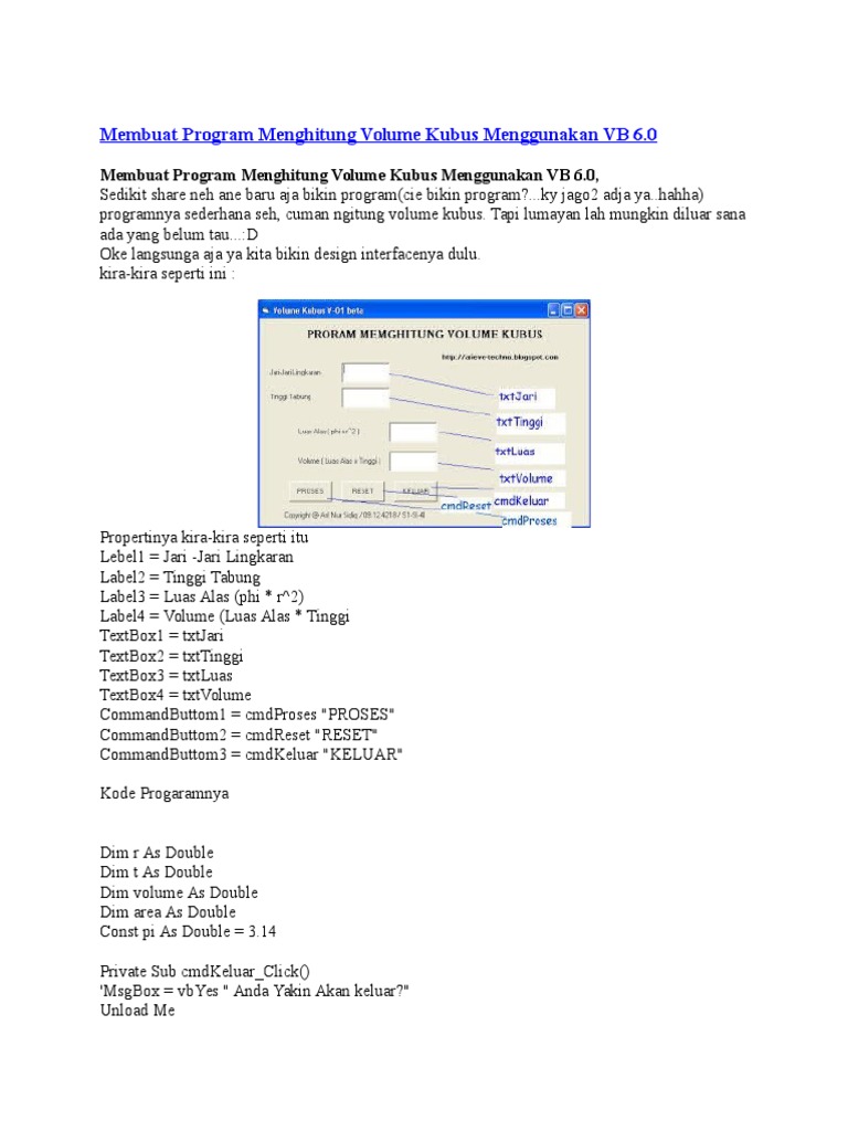 Membuat Program Menghitung Volume Kubus Menggunakan VB 6 | PDF | Komputer