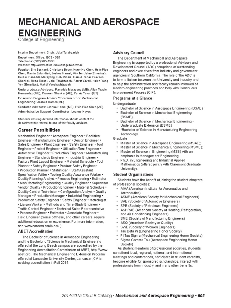 CSULB Mechanical & Aerospace Engineering Guide | PDF | Graduate School ...