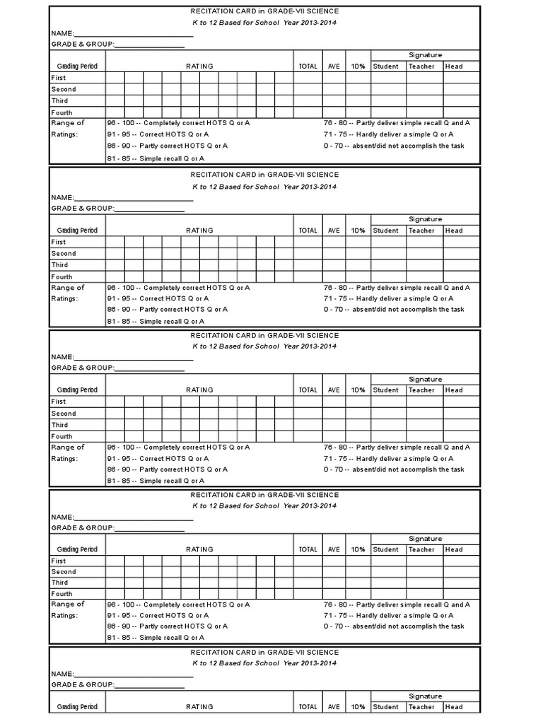 Recitation Card | PDF