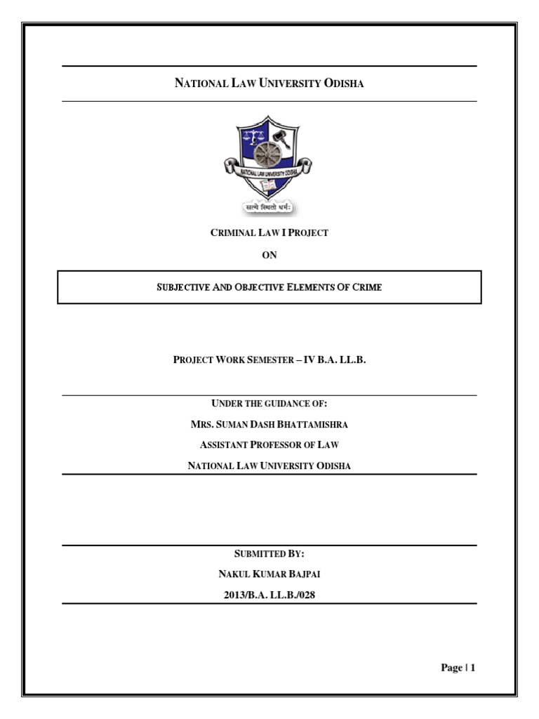 Criminal Law Project Final | PDF | Mens Rea | Intention (Criminal Law)