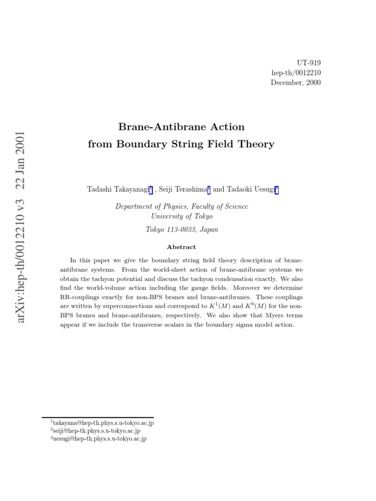 Brane-Antibrane Action From Boundary String Field Theory: UT-919 Hep-Th/0012210 December, 2000 ...