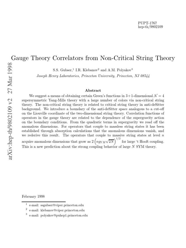 Gauge Theory Correlators From Non-Critical String Theory | PDF | Gauge Theory | String Theory