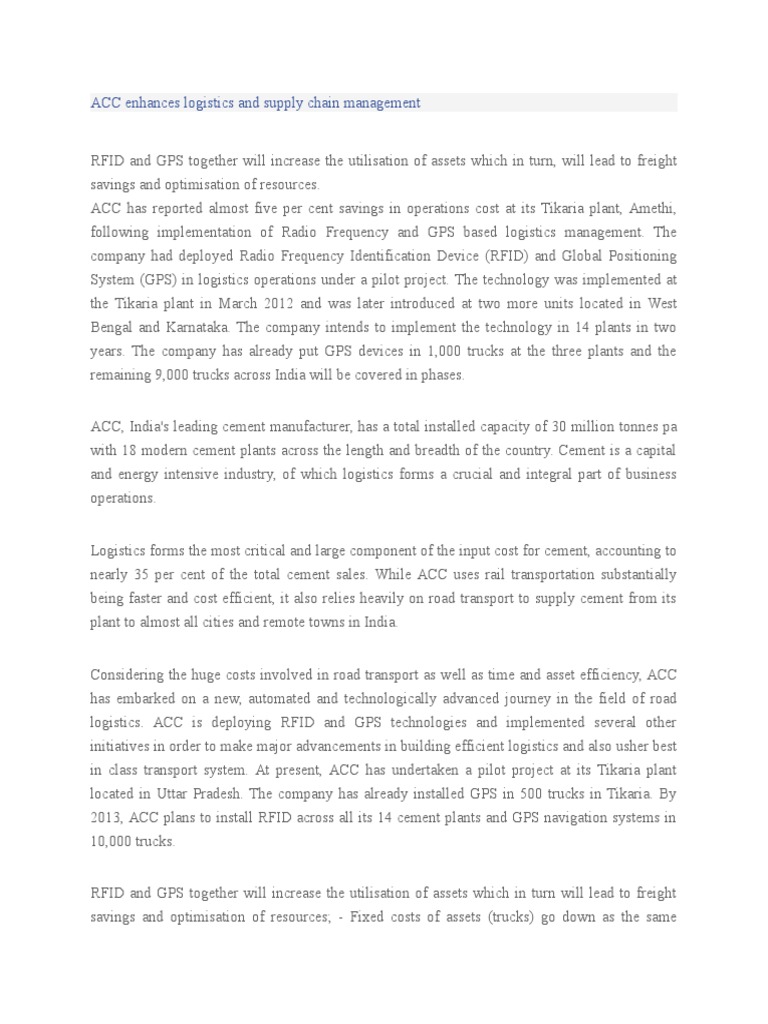 ACC Enhances Logistics and Supply Chain Management | PDF | Logistics ...