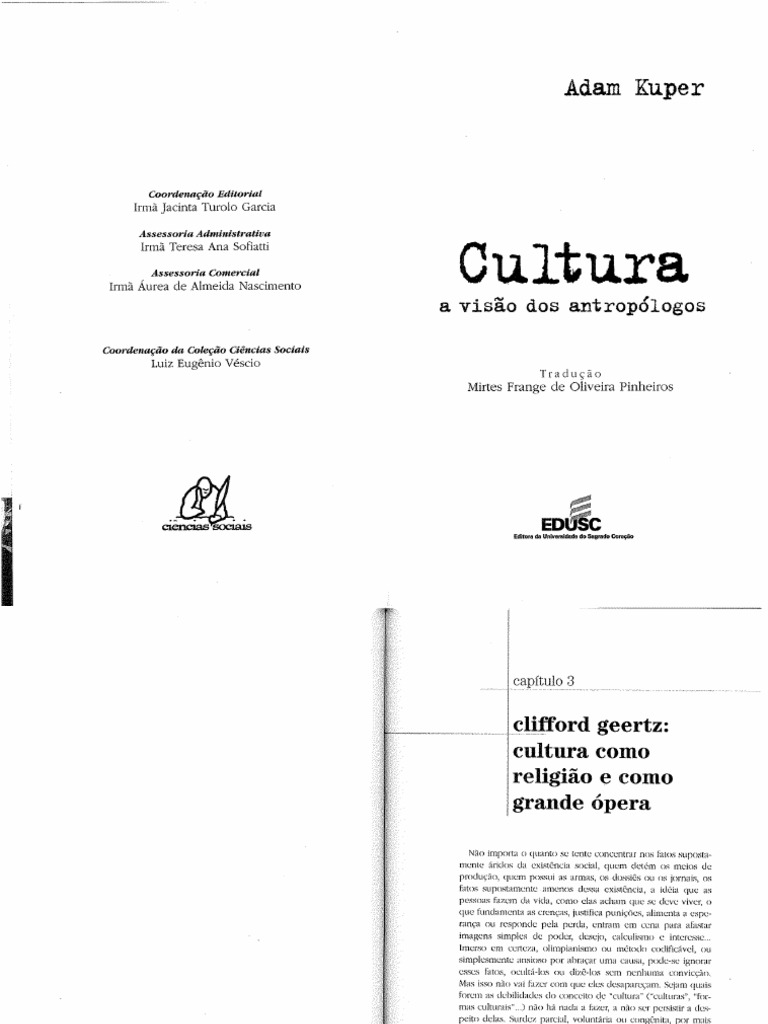 KUPER, Adam. Cultura - A Visão Dos Antropólogos (Caps. 3,5,6,7)