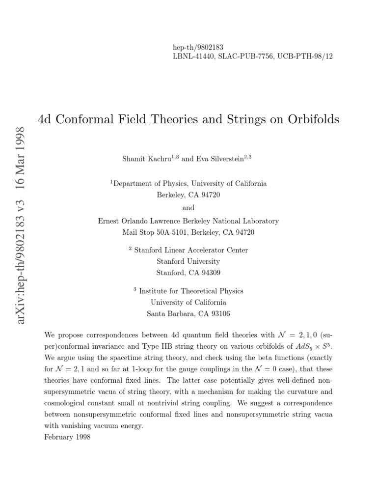 4d Conformal Field Theories And Strings On Orbifolds Pdf String Theory Quantum Field Theory