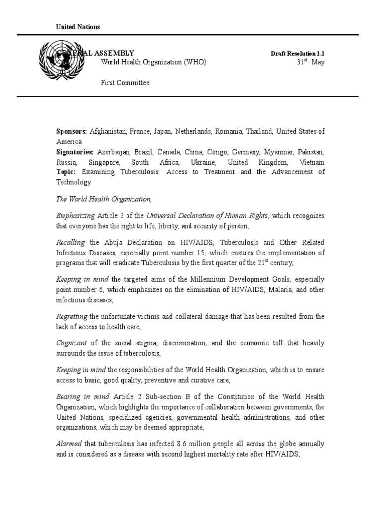 Draft Resolution Example | PDF | Tuberculosis | World Health Organization