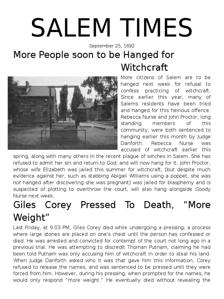 Salem Witch Trials Update: Executions & Disappearances | PDF ...
