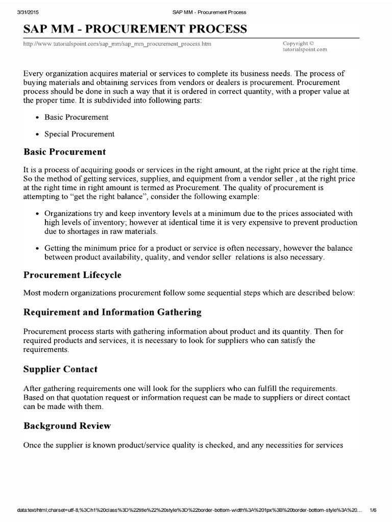 01 SAP MM - Procurement Process PDF | PDF