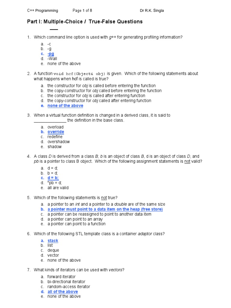 Part I: Multiple-Choice / True-False Questions | PDF | Array Data Type ...