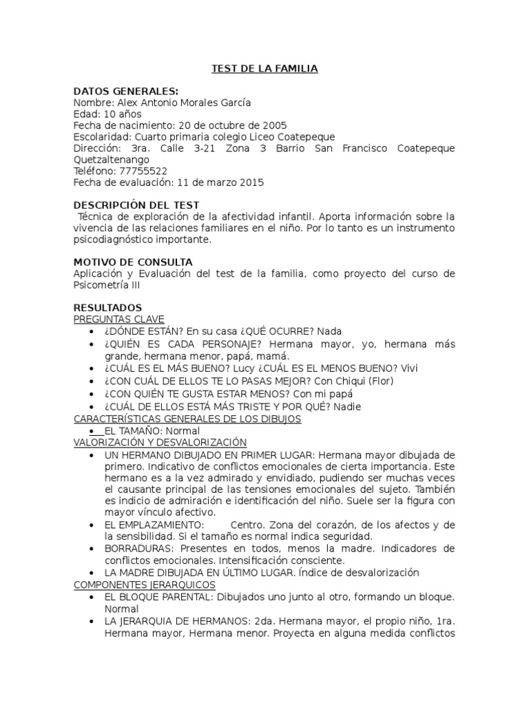 Análisis de tres tests de la familia aplicados a niños de entre 10 y 11 ...