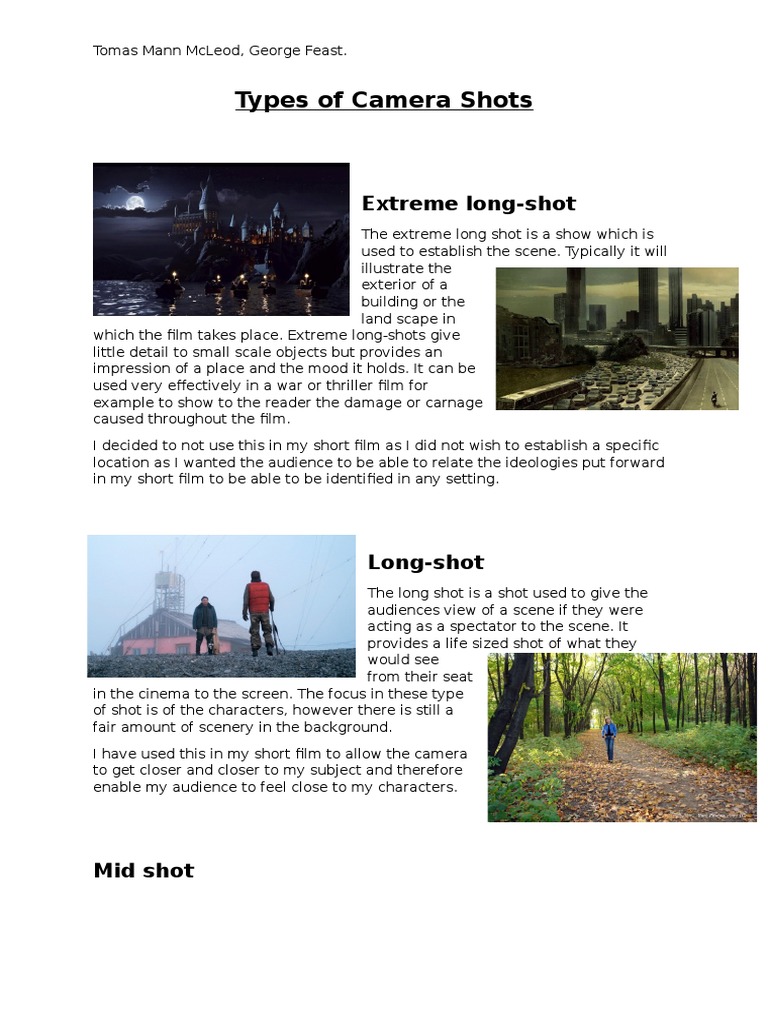 Types of Camera Shots: Extreme Long-Shot | PDF | Close Up | Communication