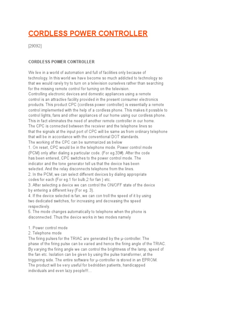 Cordless Power Controller | PDF | Telephone | Telephone Exchange