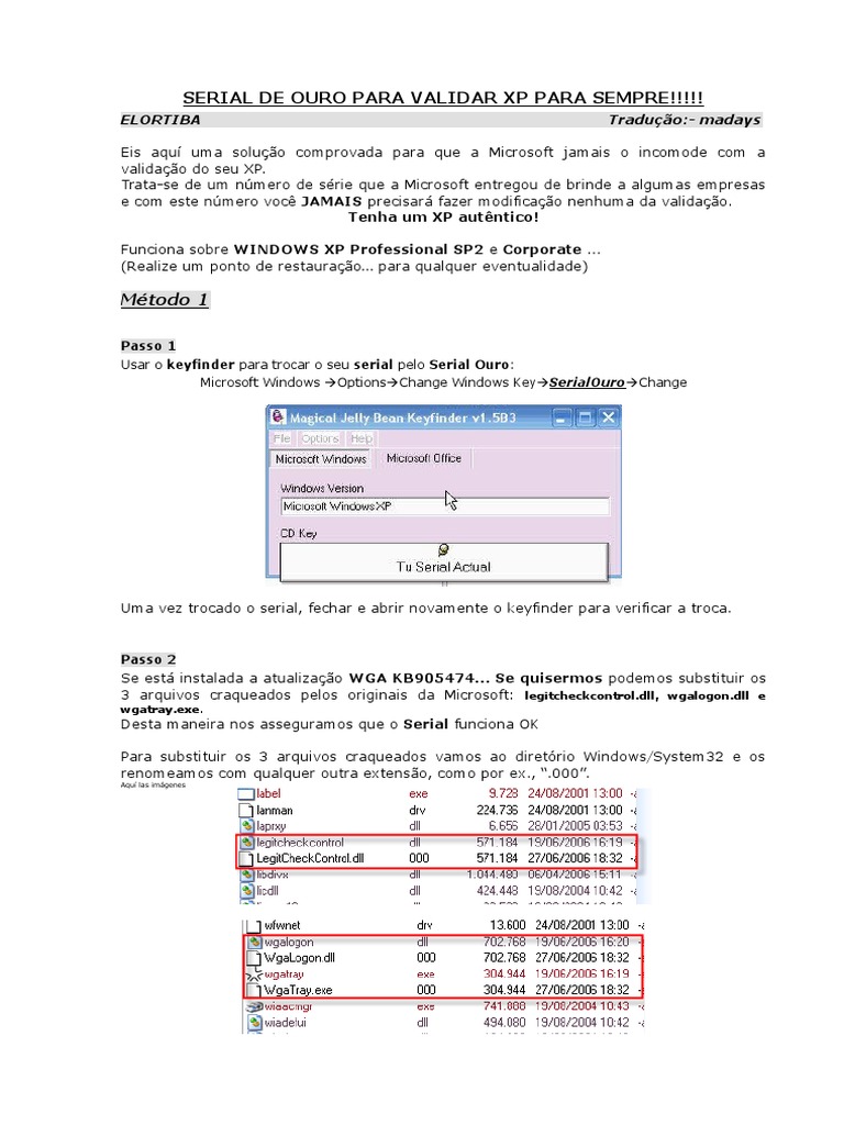 Serial de Ouro para Validar XP para Sempre | PDF | Windows XP | Microsoft Windows