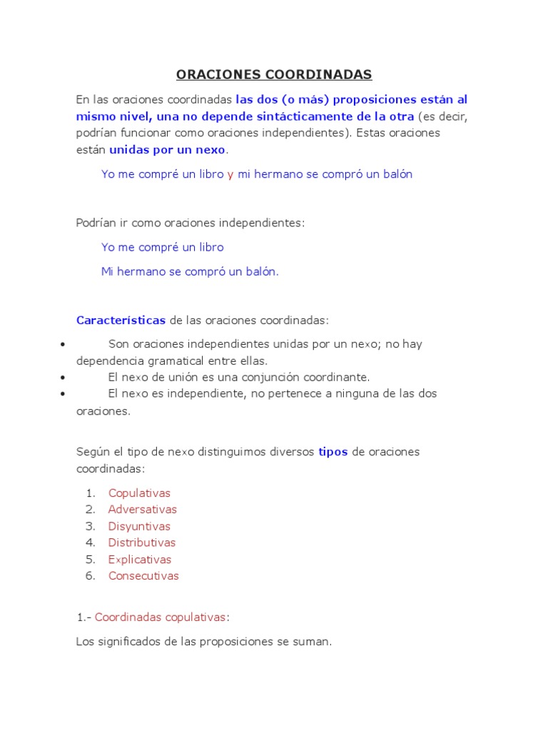 Oraciones Coordinadas | PDF | Oración (Lingüística) | Sintaxis