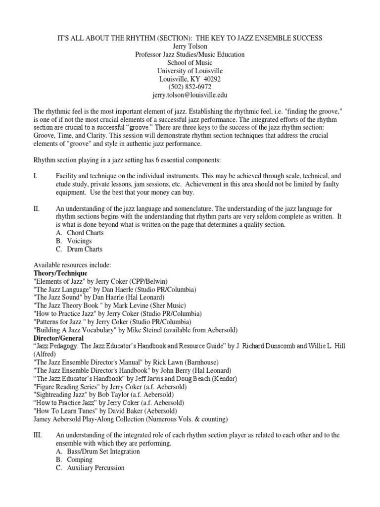 Jazz Rhythm Section Mastery | PDF | Jazz | Drum Kit