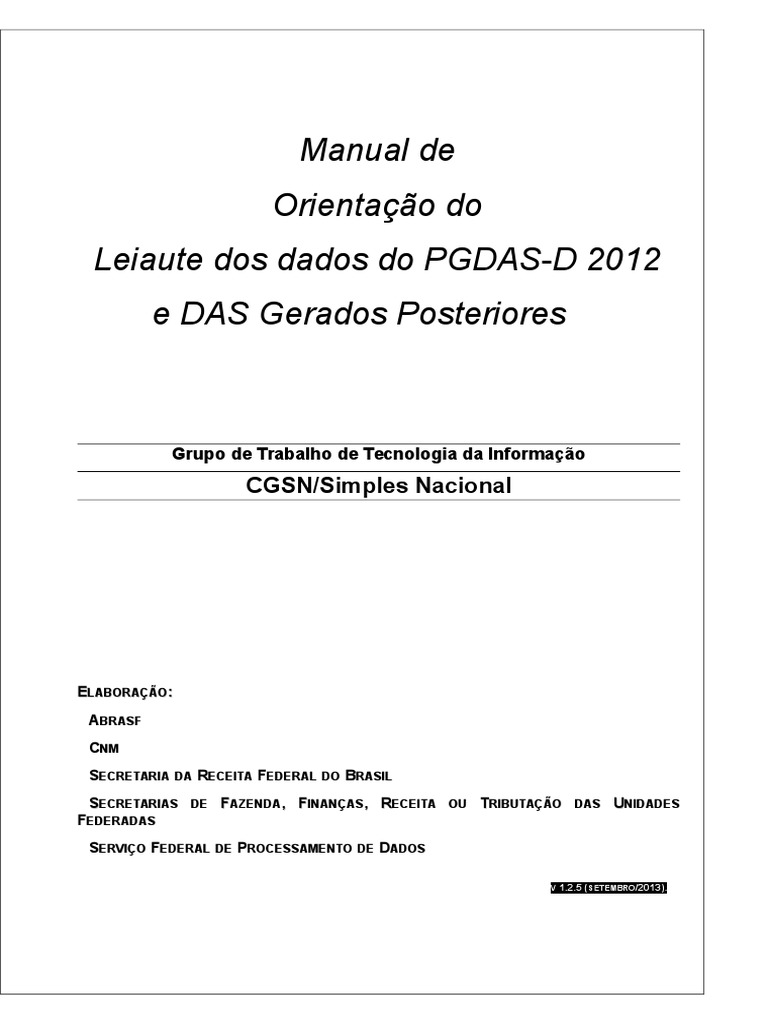 Manual PGDAS-D 2012: Leiaute e Dados | PDF | Arquivo de texto | Imposto ...
