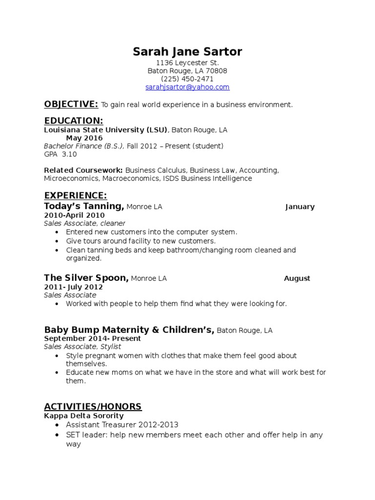 Sarah Jane Sartor Resume | PDF