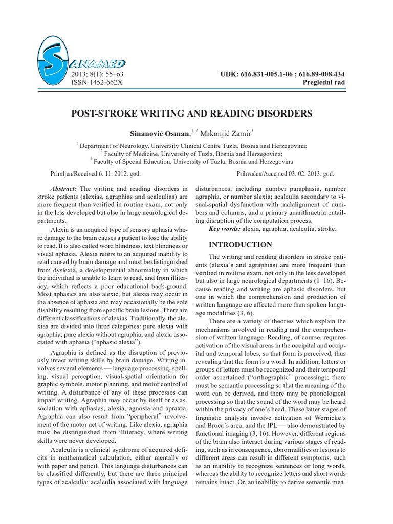 Post Stroke Writing | PDF | Dyslexia | Aphasia
