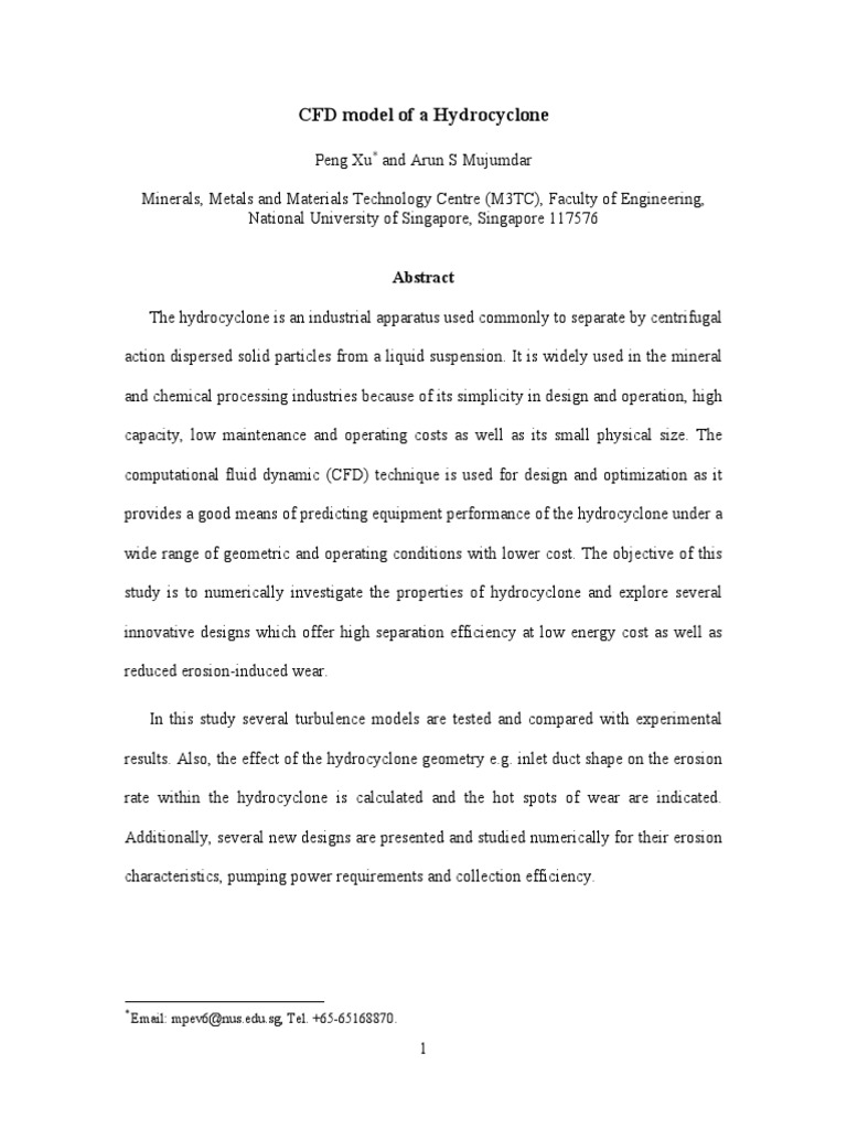 CFD Model of A Hydrocyclone | PDF | Computational Fluid Dynamics | Navier–Stokes Equations