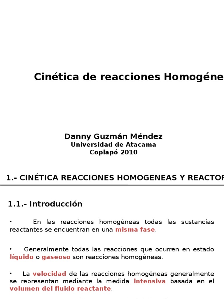 Cinética de Reacciones Homogéneas | PDF | Reactor Quimico | Cinética ...