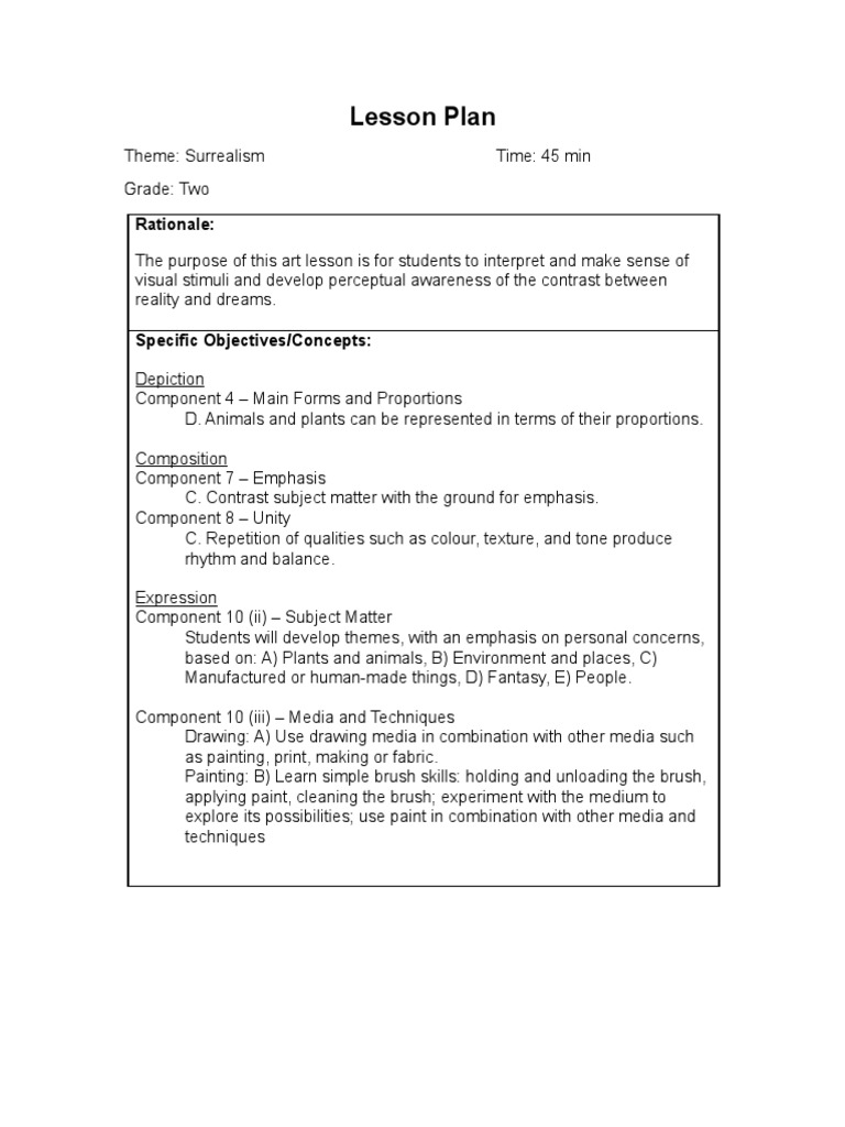 Art - Surrealism Lesson Plan | PDF | Paintings | Watercolor Painting
