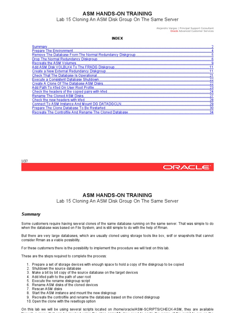 Lab15b Cloning Disk Group | PDF | Oracle Database | Backup