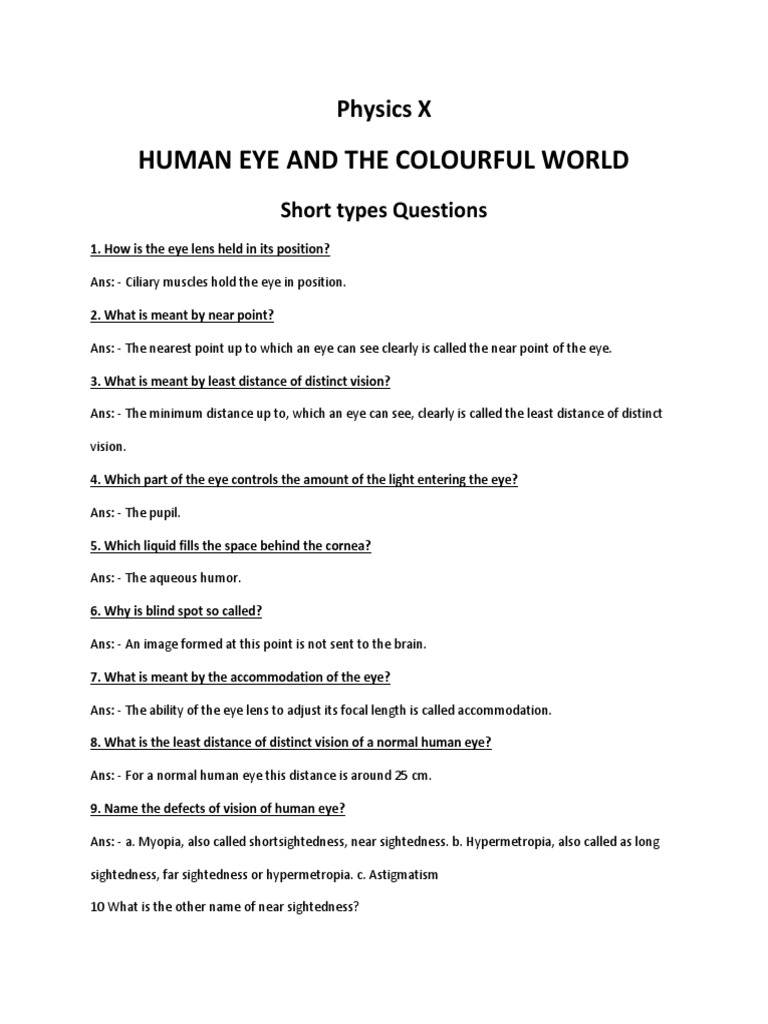 Human Eye: Key Questions & Answers | PDF | Human Eye | Lens (Optics)