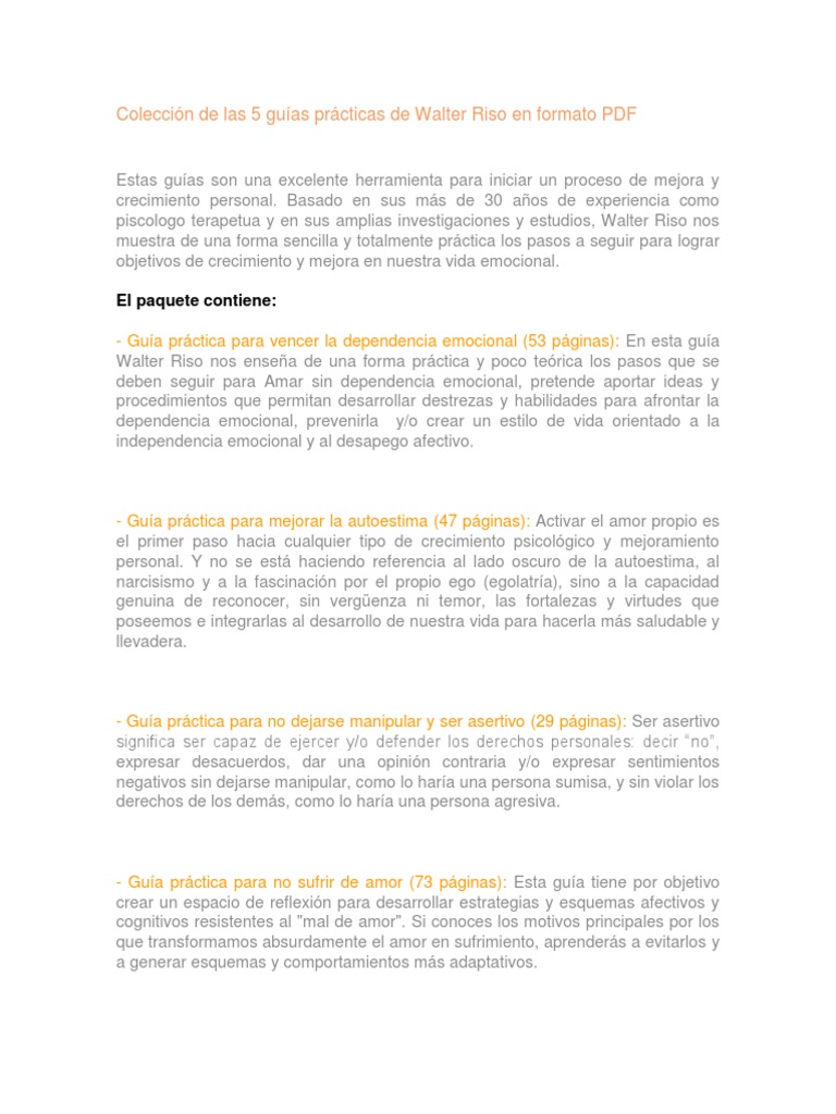 Colección de Las 5 Guías Prácticas de Walter Riso | PDF | Narcisismo | Amor