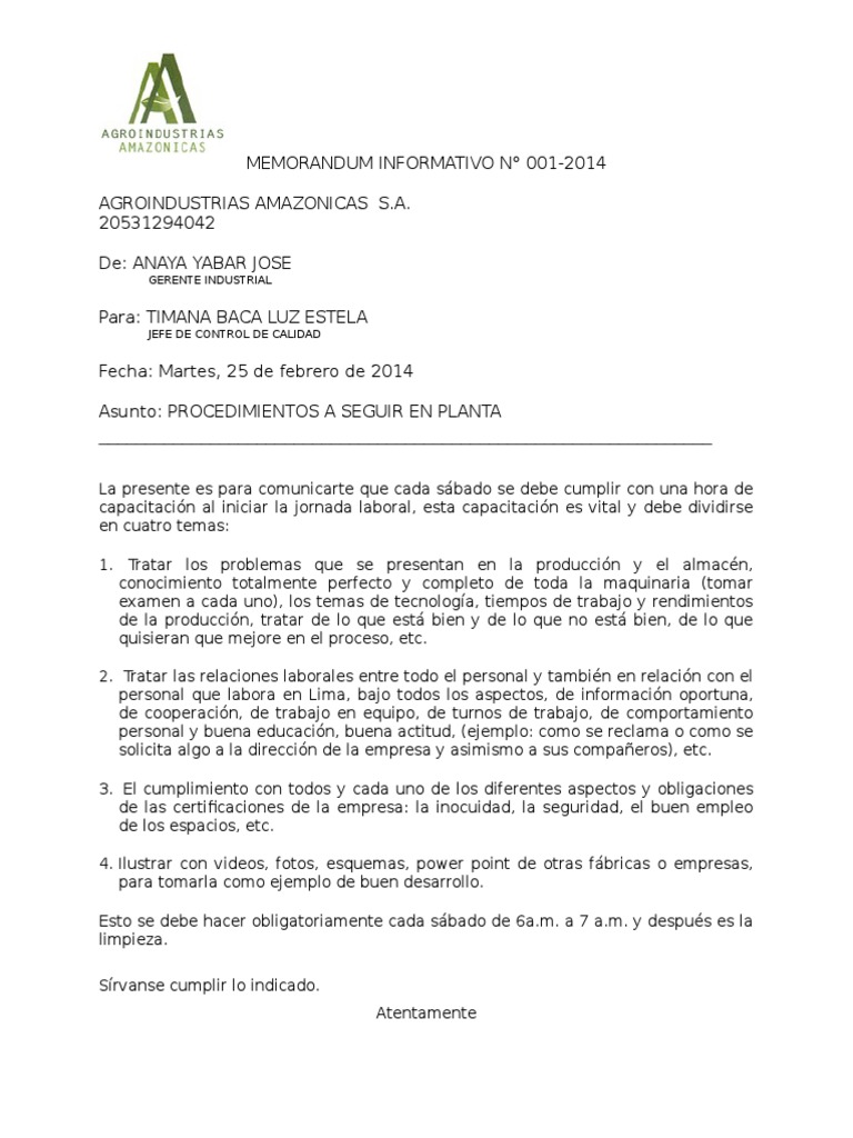 Memorandum Informativo | PDF