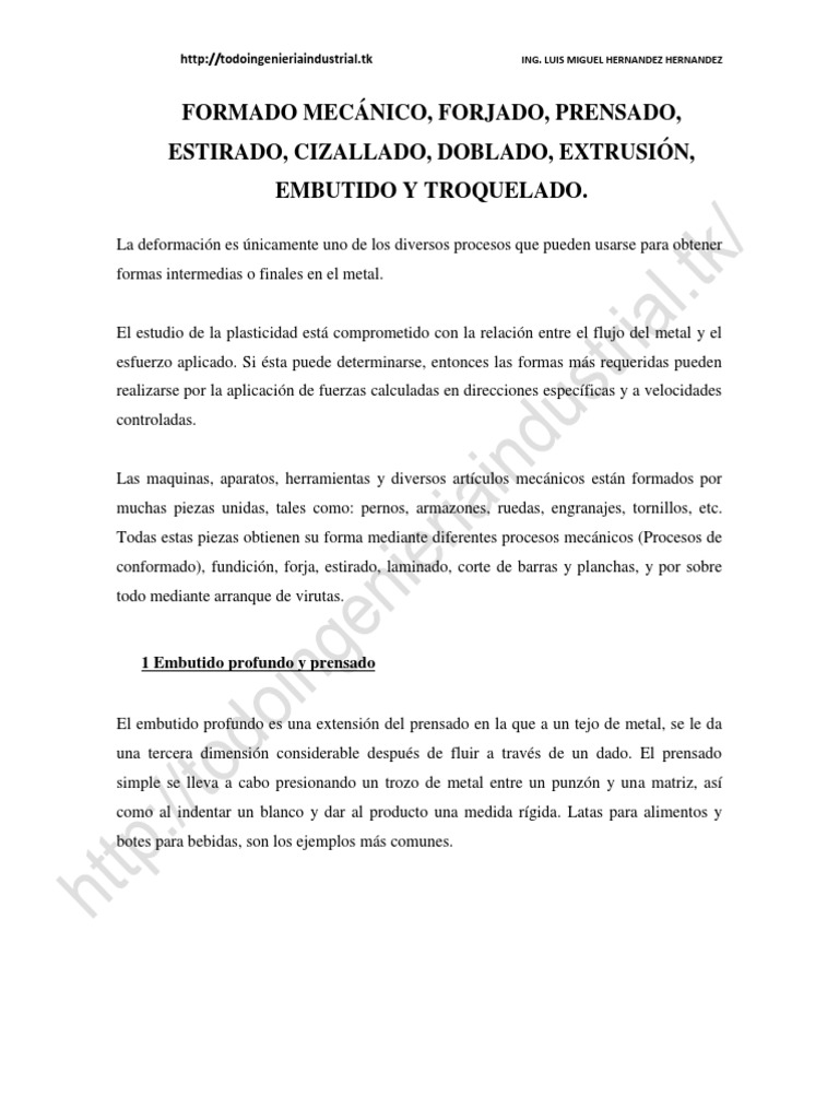 Procesos de Formado Mecánico en Metal | PDF | Extrusión | Aluminio