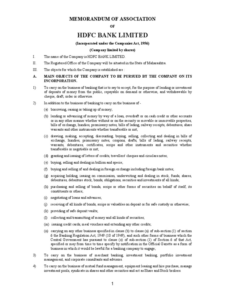 Memorandum HDFC Bank PDF | PDF | Securities (Finance) | Promissory Note