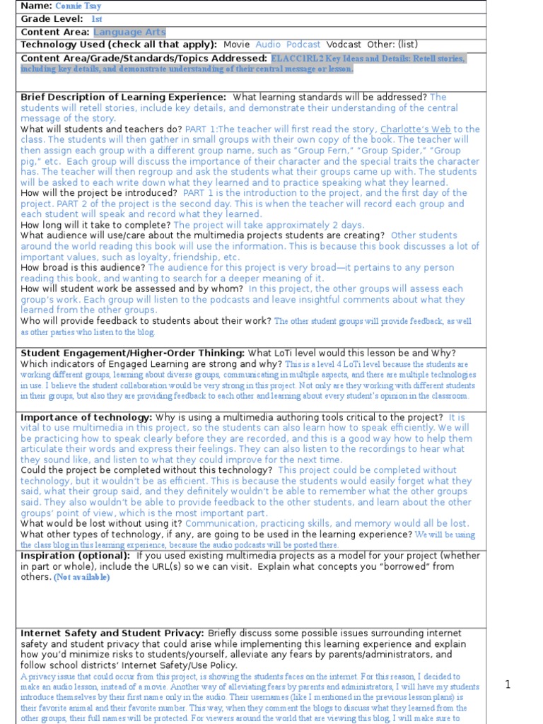 Multimedia Authoring Project for 1st Grade | PDF