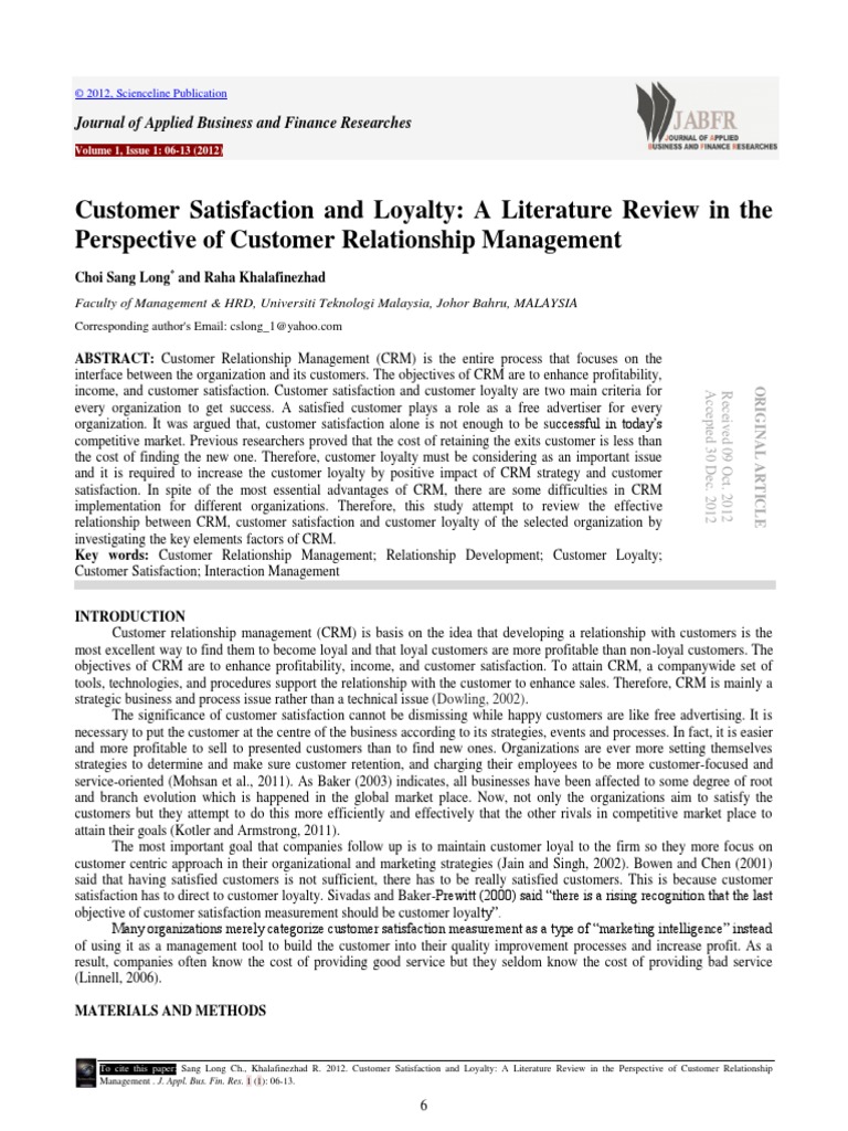Customer Relationship Management Literature Review | PDF | Customer ...