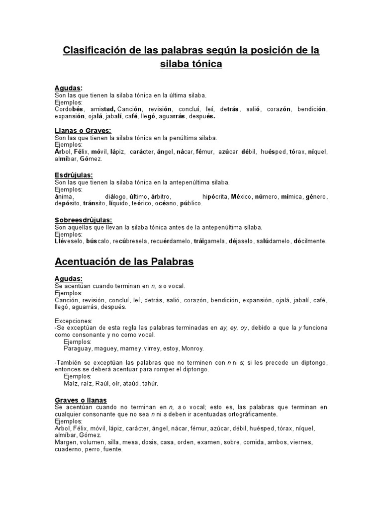 Clasificación de palabras por sílaba tónica | PDF | Adverbio | Palabra