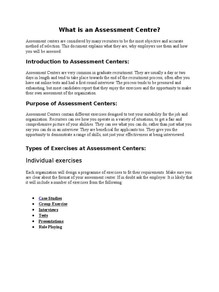 Assessment Centre | PDF | Educational Assessment | Recruitment