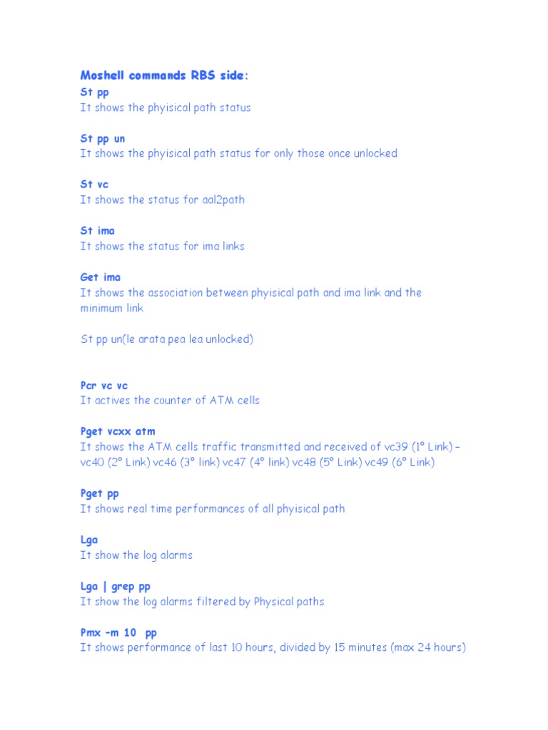 Moshell Commands | PDF