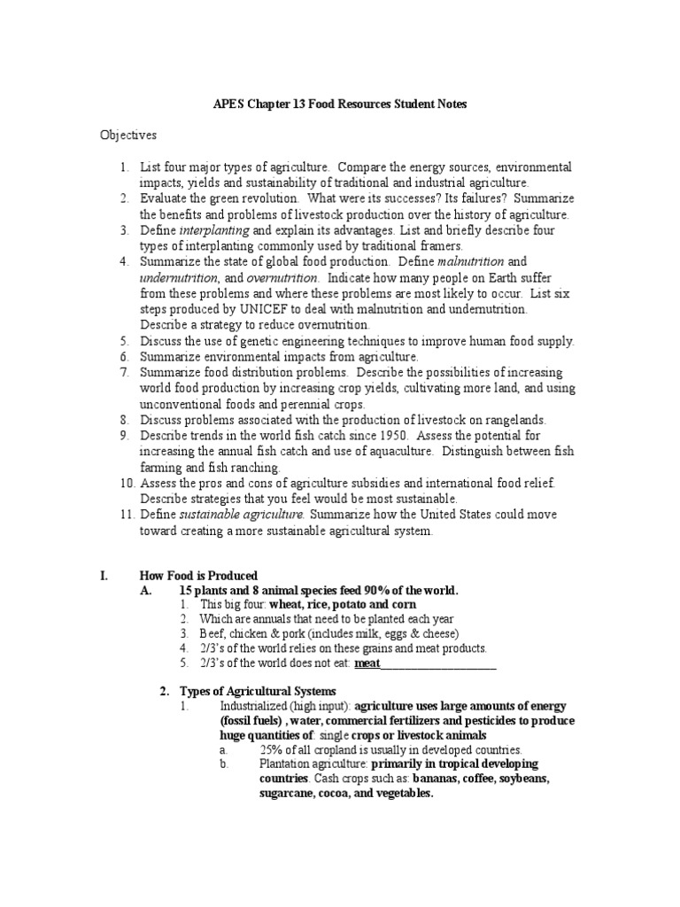 44 - APES Chapter 13 Outline Food Resources - Notes | PDF | Green ...