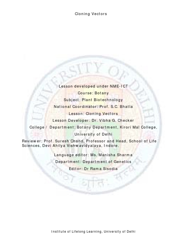 Cloning Vectors Pdf Plasmid Molecular Cloning