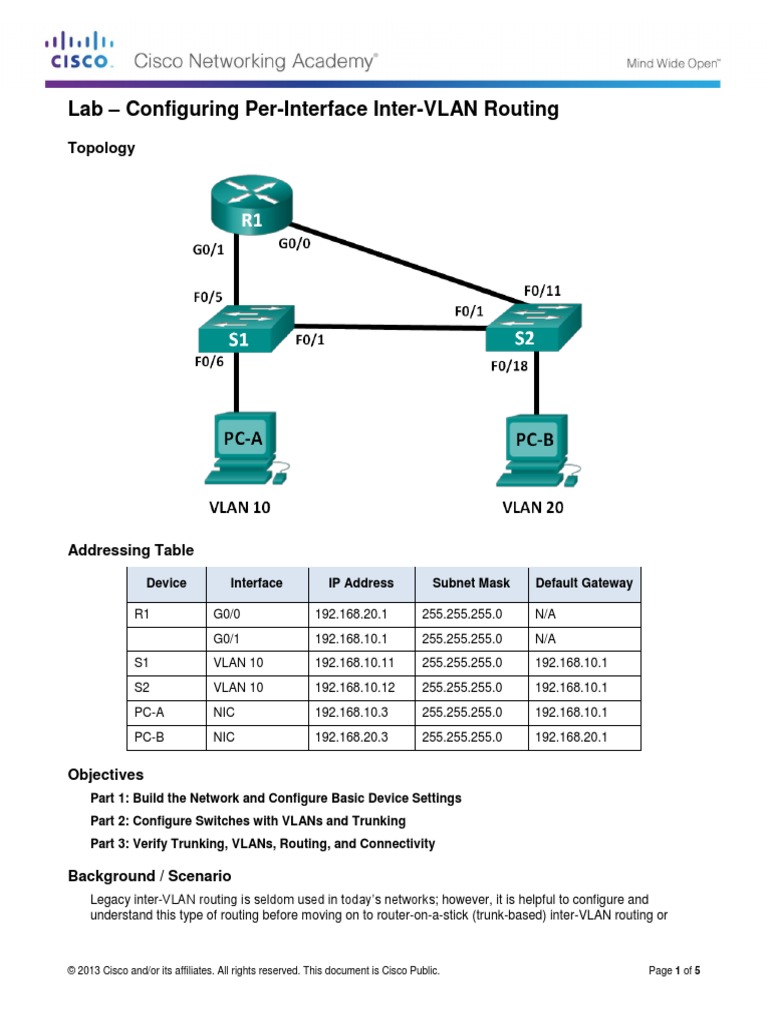 5.1.2.4 Lab - Configuring Per-Interface Inter-VLAN Routing | PDF | Network Switch | Router ...